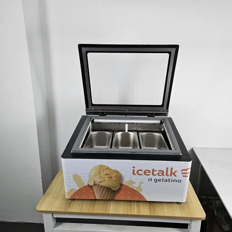 3 Flavors Table Top Gelato Showcase - Mini Display Freezer