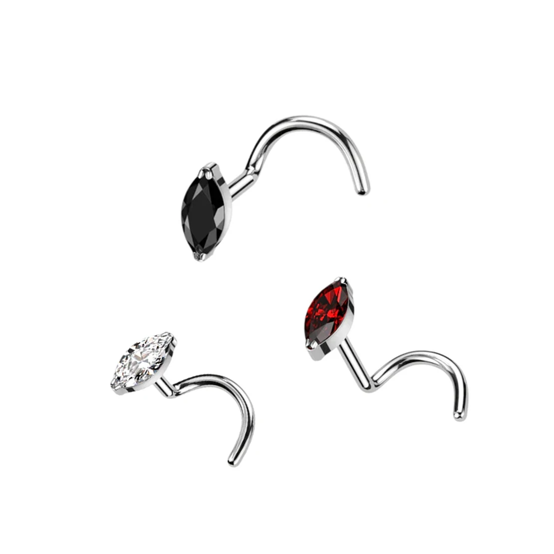 Calendo Astm F136 Titanium Piercing Marquise Diamond Nostril Screw Nose ...