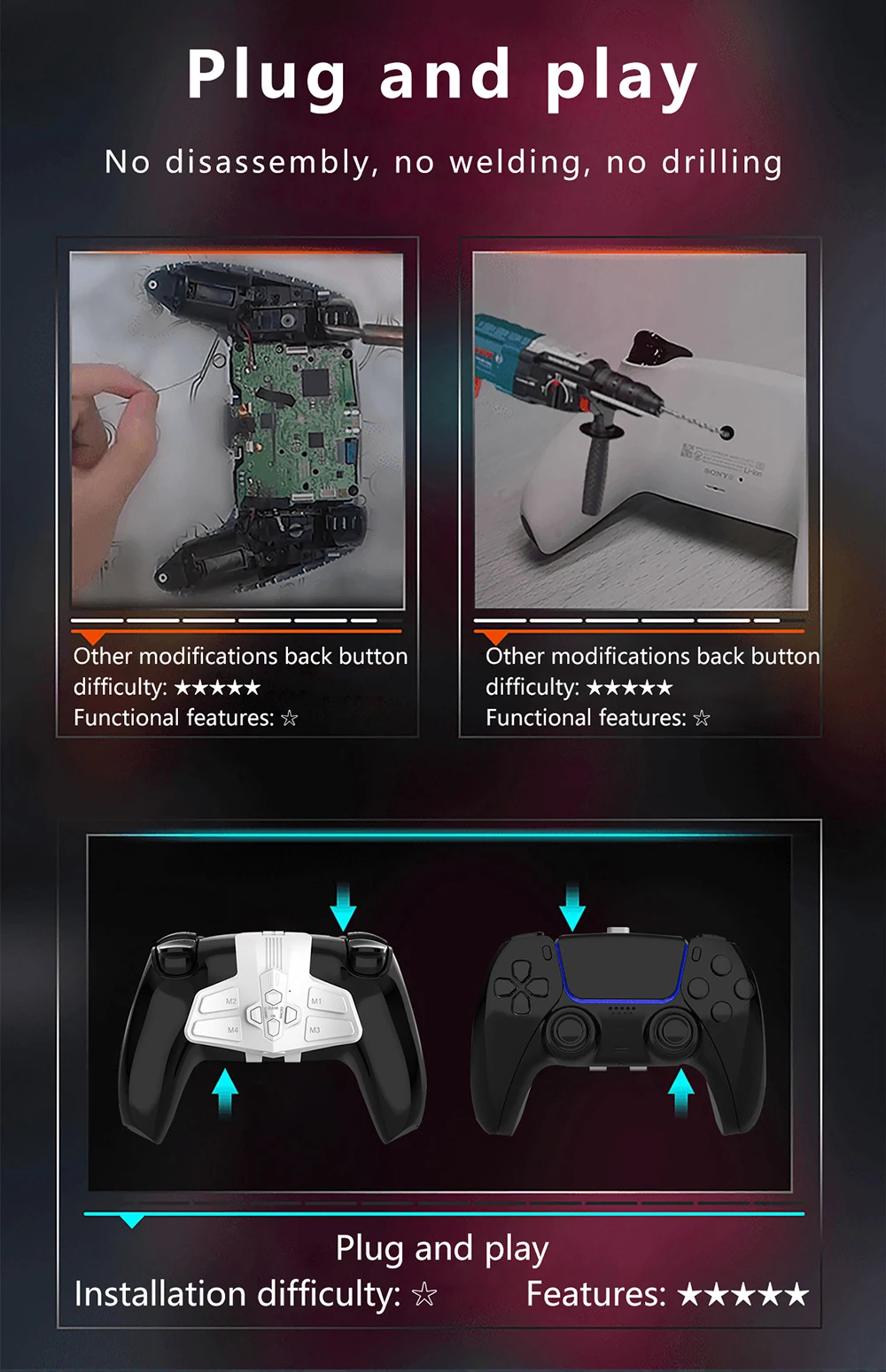 Button Controller Expansion Gamepad Back Button Attachment Key Paddles For Ps5 Controller Back ...