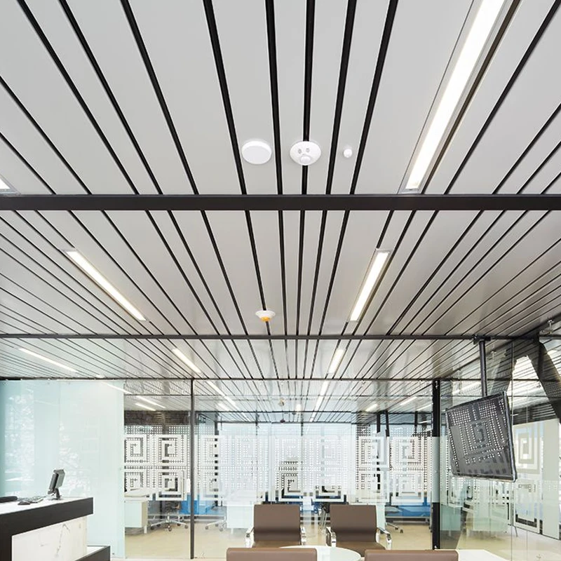 Interior Decor Linear Baffle Ceiling Woodgrain Metal Aluminum G S L ...