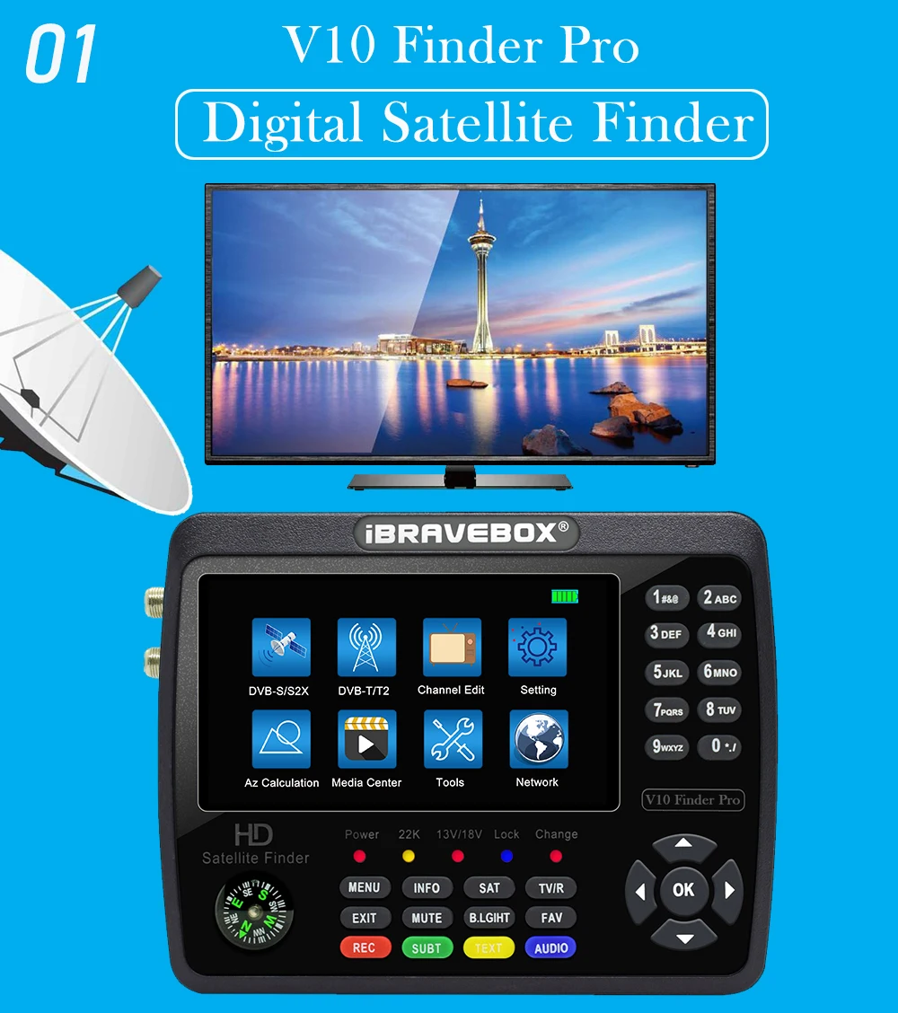 V10finder Pro Combo DVBS/S2/S2X/T/T2 H.265 Meter Sat Finder