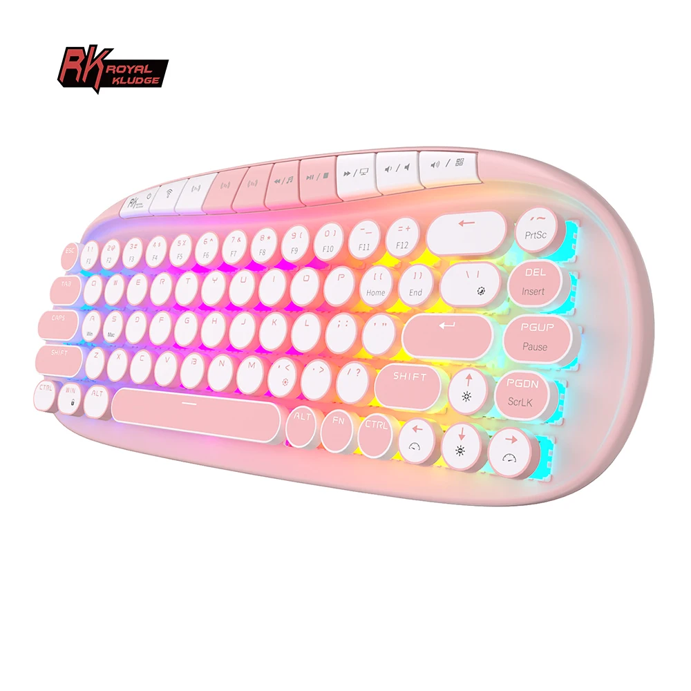 Royal Kludge Rk Round Kawaii Pink Gaming Keyboard 68 Key Mini ...