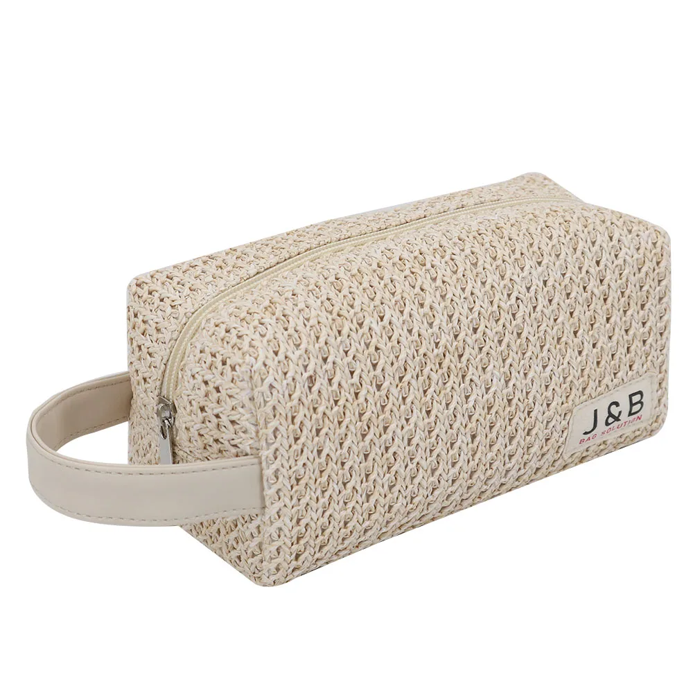 OEM PU Leather Portable Straw Makeup Toiletry Wash Bag