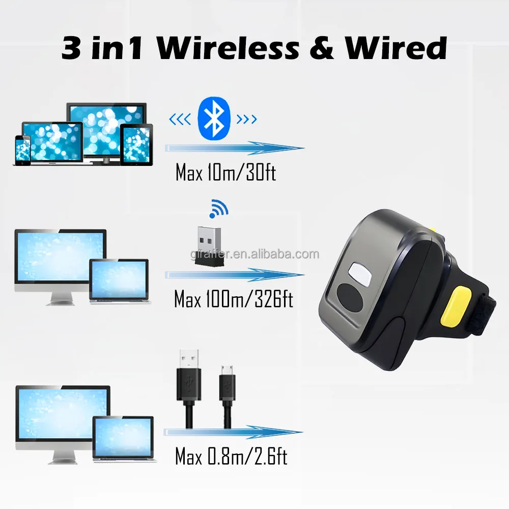 Wireless Blue Tooth Mini Finger Qr Bar Code Reader Portable Wearable ...