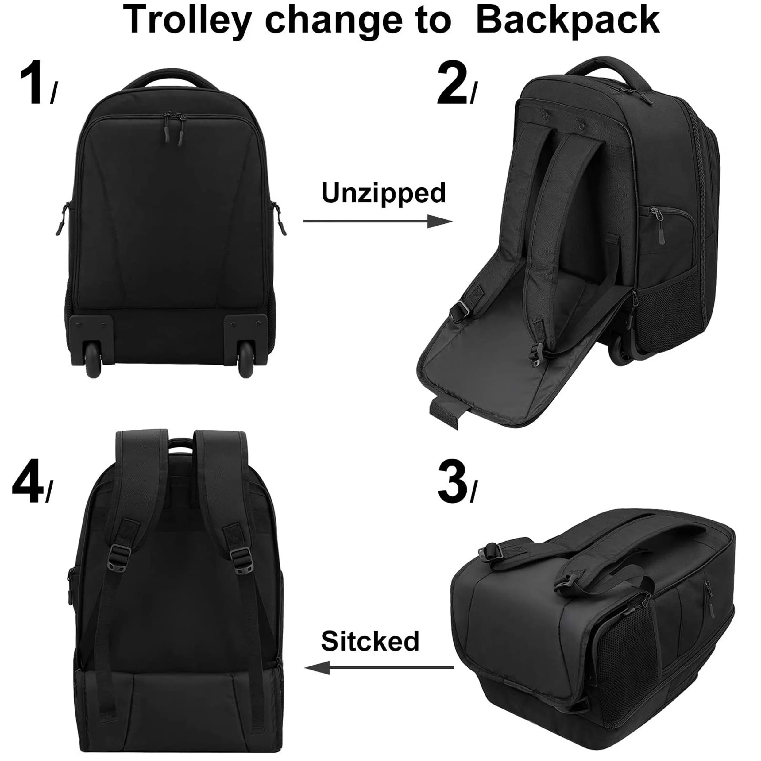 Custom Rolling Backpack Waterproof Wheeled Backpack Carry-on Trolley ...