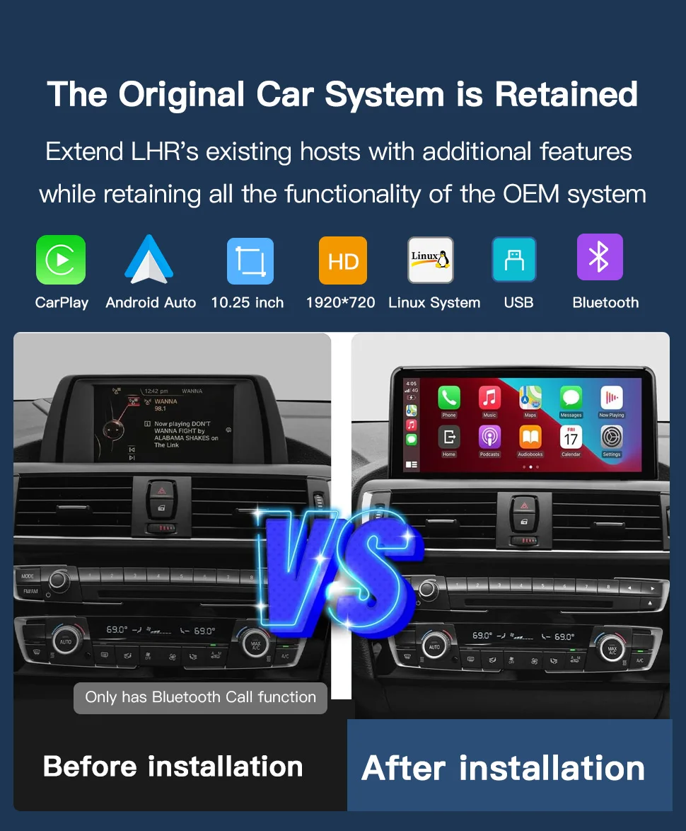 Autoabc10.25'' Wireless Carplay Android Auto Multimedia Display Screen ...