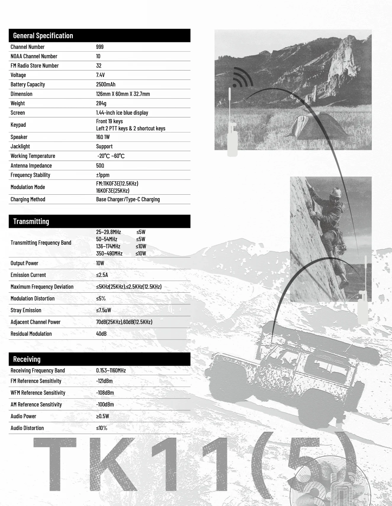 2025 New TK11(5) Quansheng Analog 10W Big Power Large Battery Two Way ...