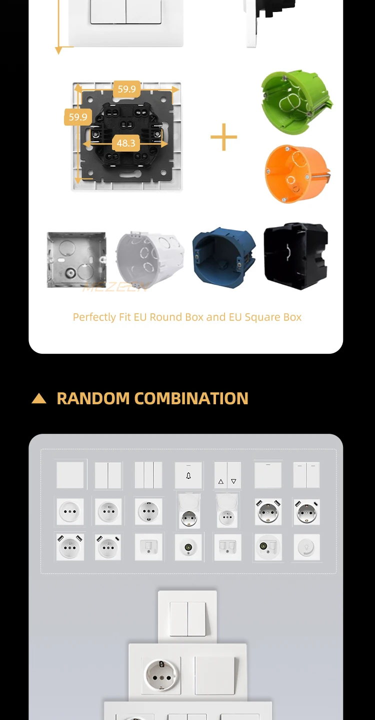 European Standard Light Switch Wall Plate 2 Gang 1 Way 2 Way Electric ...