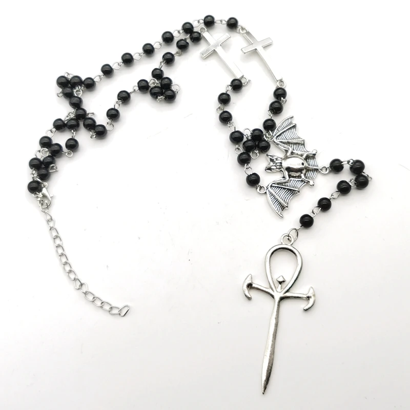 Vampire Ankh Rosary Occult Vamp Goth Ankh Beads Necklace Bat Gothic ...