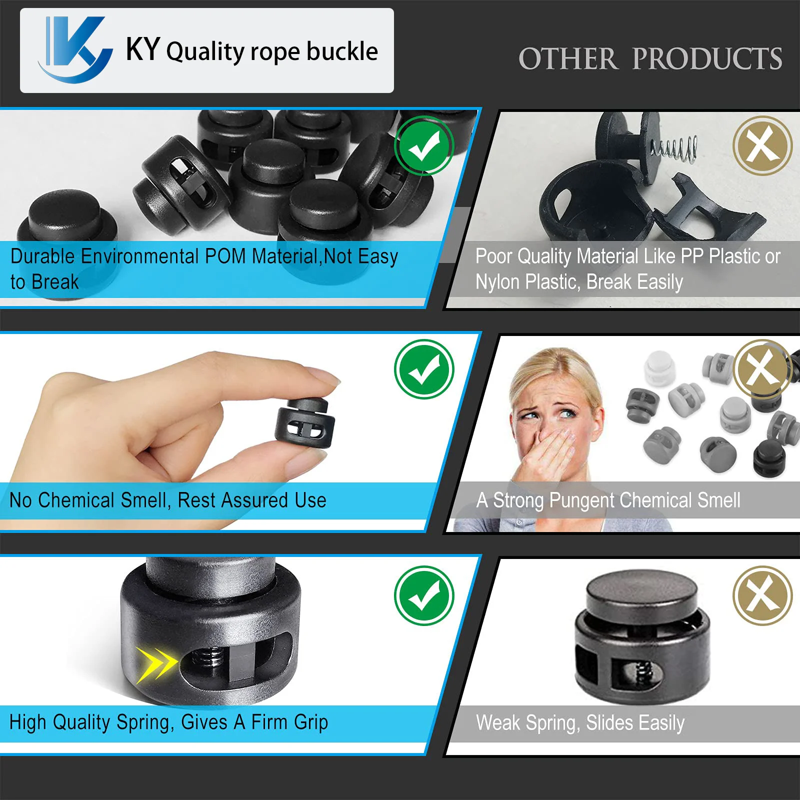 Ky Double Hole Plastic Barrel Cord Toggle Stopper End Lock Stopper ...