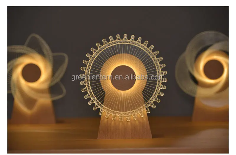Wooden Rotating Music Box Little Night Lamp 3d Visual Illusion Optical ...