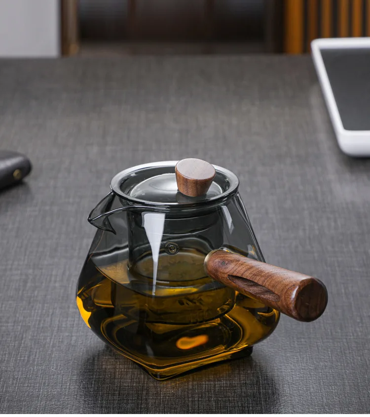 Modern Design Glass Cooking Teapot Gongfu Tea Maker with Wooden Handle ...
