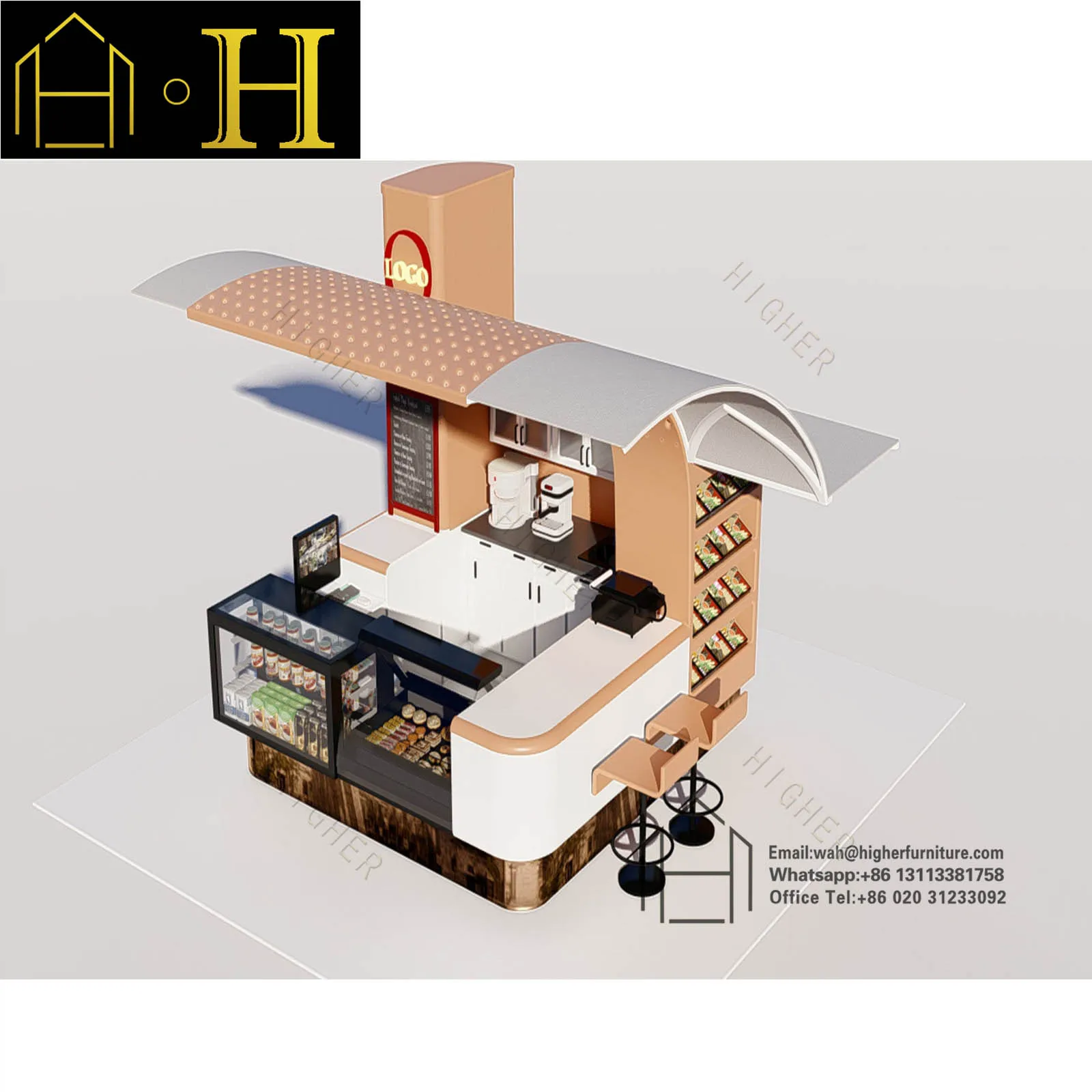 Modern Mall Food Kiosk Design Custom Glass Display Case Food Showcase ...