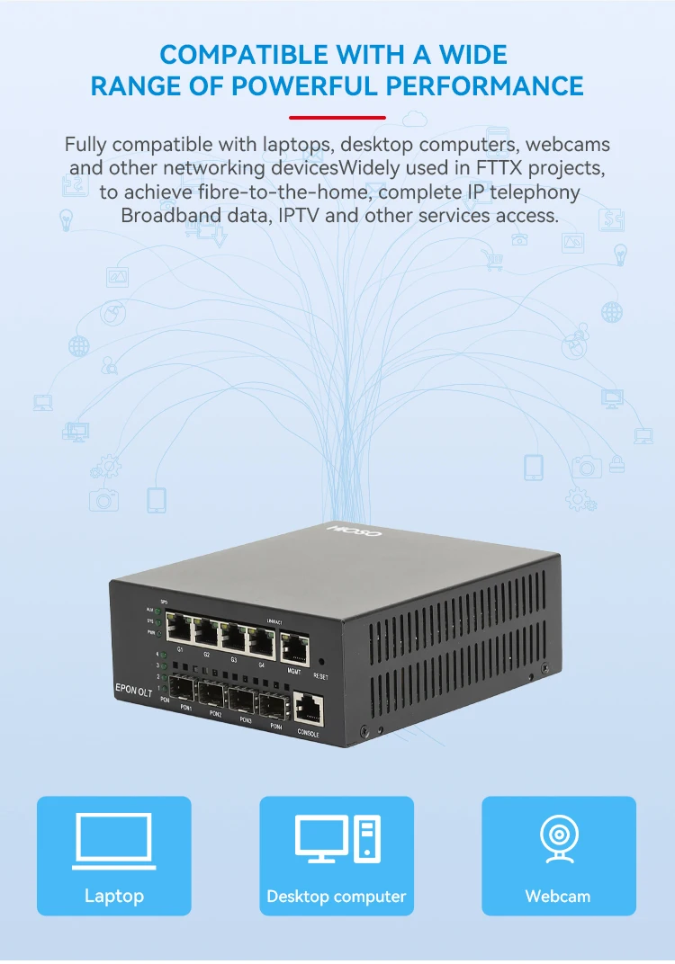 Hiolink FTTH Epon OLT with 4 SFP PON Ports & 4 RJ45 Uplinks