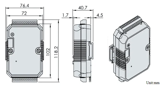Analog I/O Module - 4AI 2AO 2DI 2DO RS-485 Port Modbus RTU