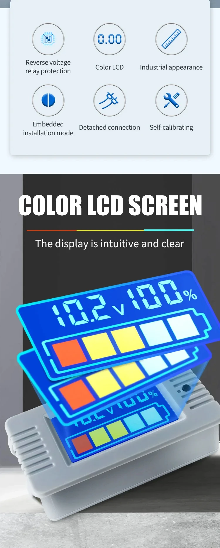 Pzem-023 100v Color Digital 18650 Soc Tester Lcd Car Monitor Volt Meter ...