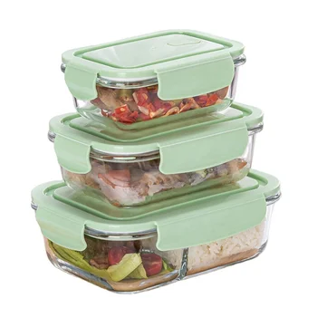 Rectangular Glass Containers Food Storage Set Lunch Box With Vented ...