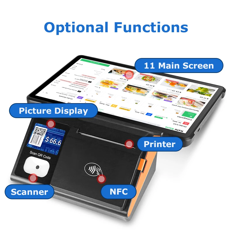 11'' Order Payment Touch Screen Desktop Android 13 Pos NFC Card Reader ...