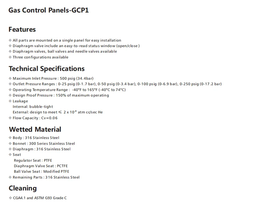 Swagelok Type High Pressure Gas Control Panels - Precision