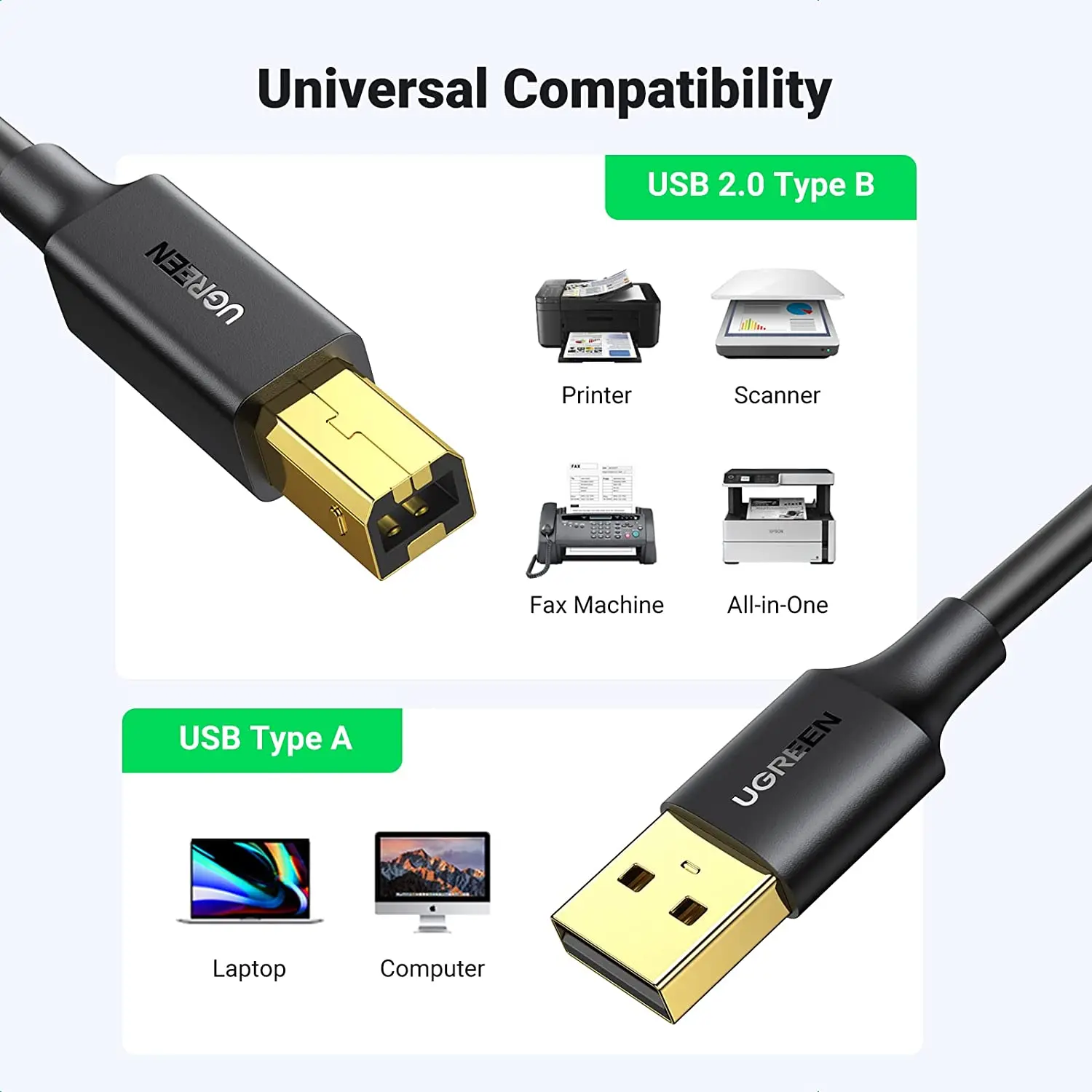 UGREEN High-Speed Printer Cables - Reliable Data Transfer