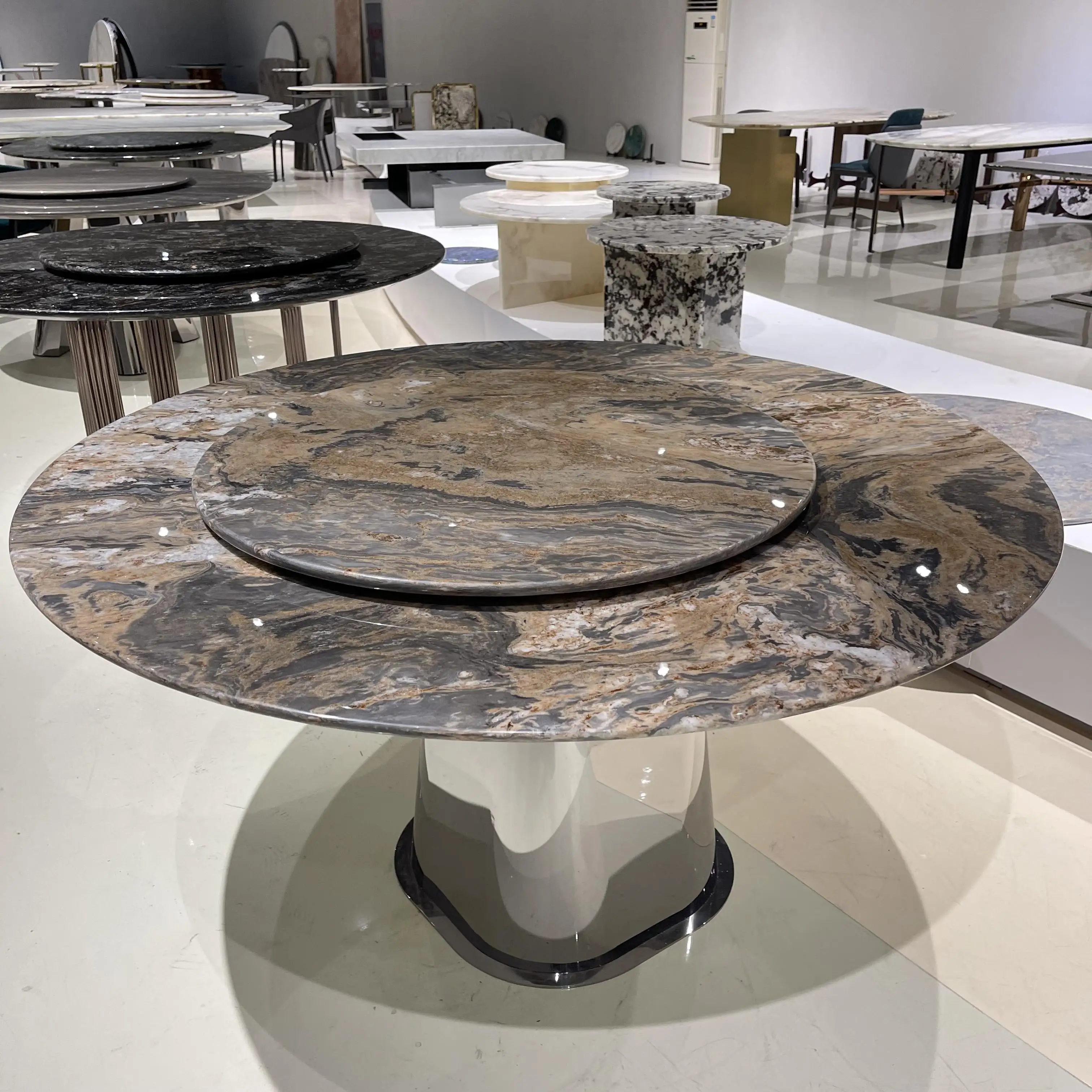 Luxury Slate Round Dining Table Multi-person With Turntable Dining ...