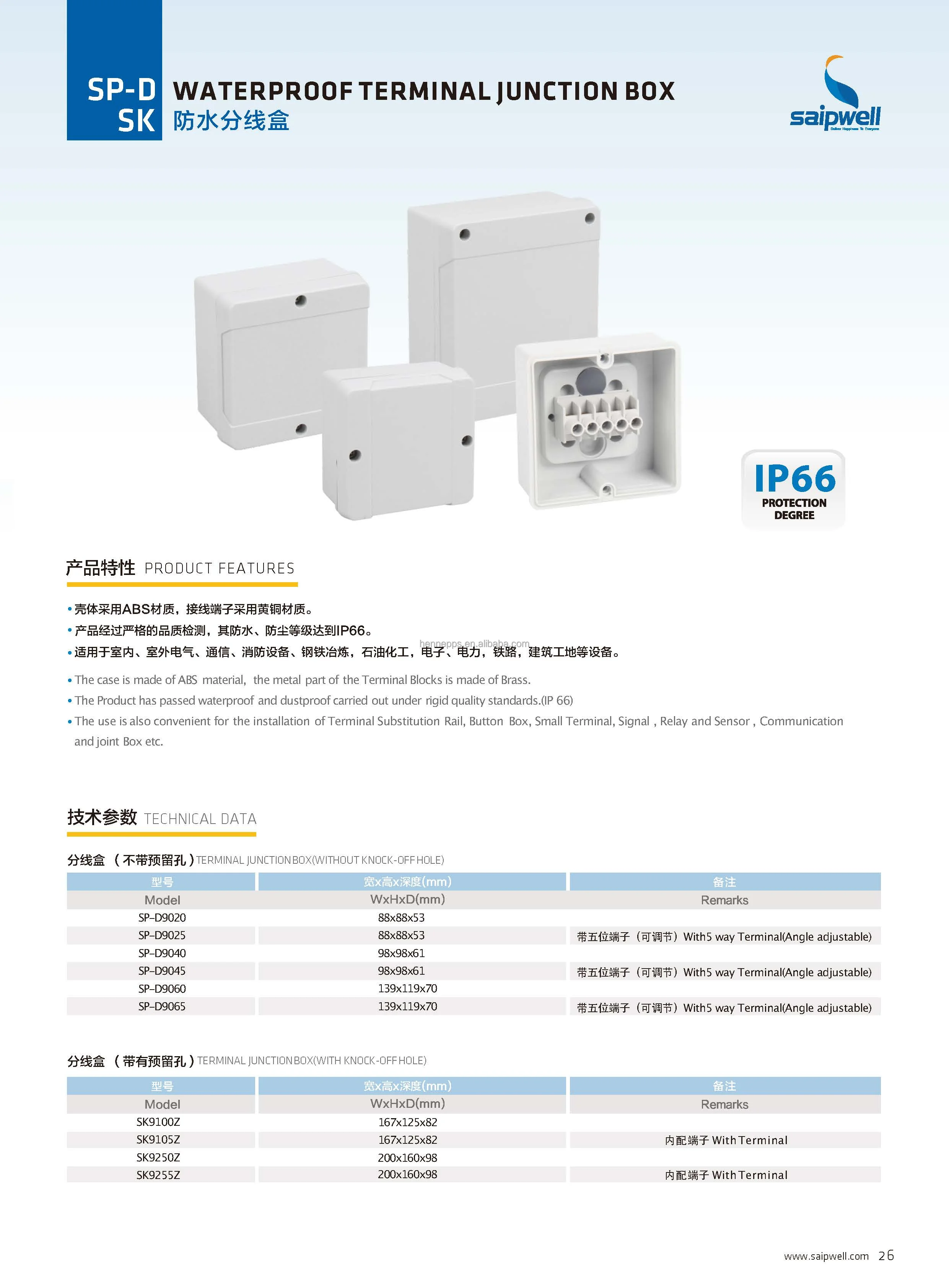 Saipwell Ip66 Terminal Junction Box Ds-pg-4p Plastic Industrial ...