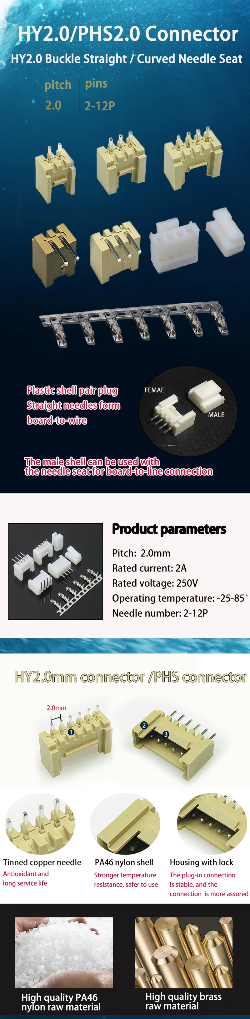 HY2.0 /PHS 2.0mm 커넥터 2P 와이어 대 보드 커넥터 90 도 곡선 핀 smd 웨이퍼 커넥터 (버클 포함)| Alibaba.com
