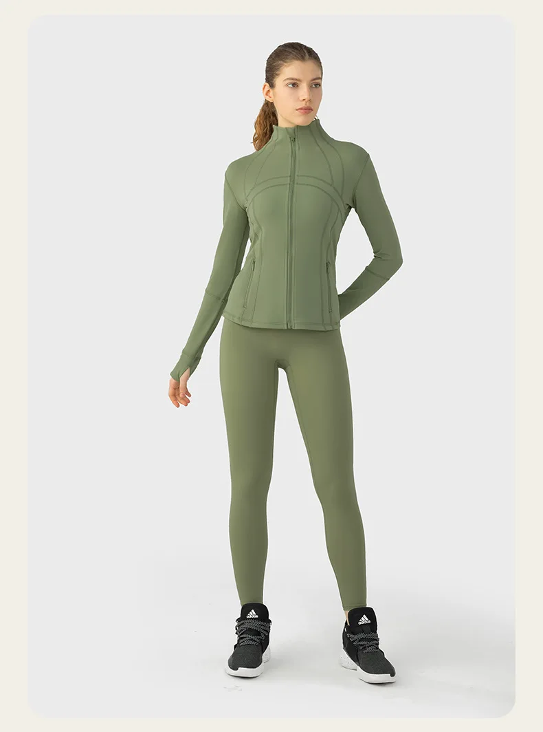 Zip Long Sleeve Sports Yoga Top Running Coat Workout Wear Gym Fitness ...