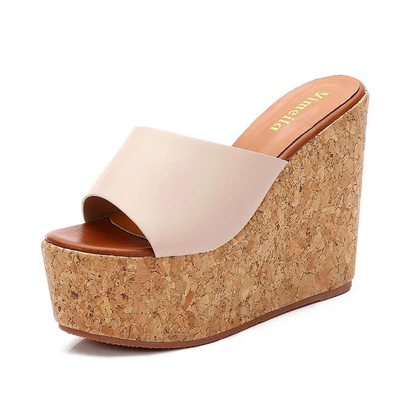 Super High Heel Wedge Slippers For Women 2024 Summer New Fashion Thick ...