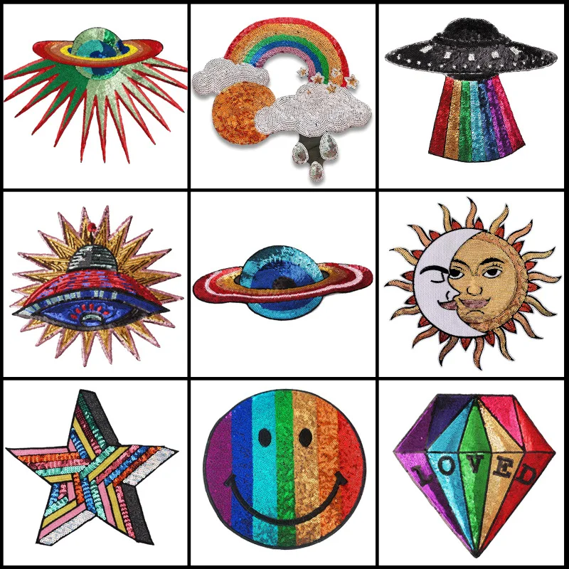 Handmade Spaceship Ufo Planet Rainbow Patch Decoration Applique For Hat ...