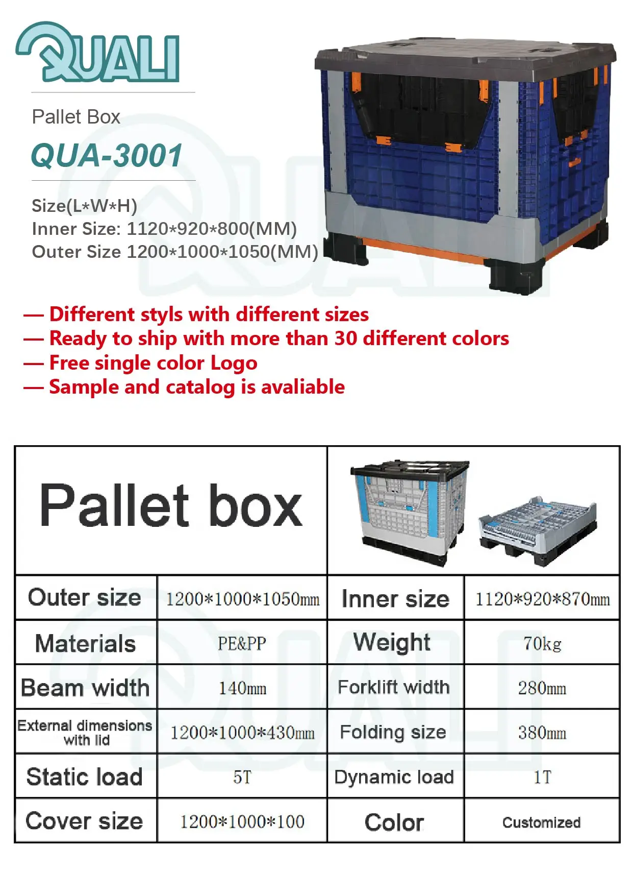 Quali Stackable Pallet Container Industry Hdpe Euro Style Bulk ...