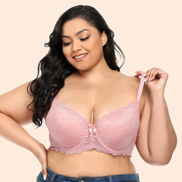 Customized Womleatherrwire Soft Cup C D E Big Cup Plus Size Bra Pink