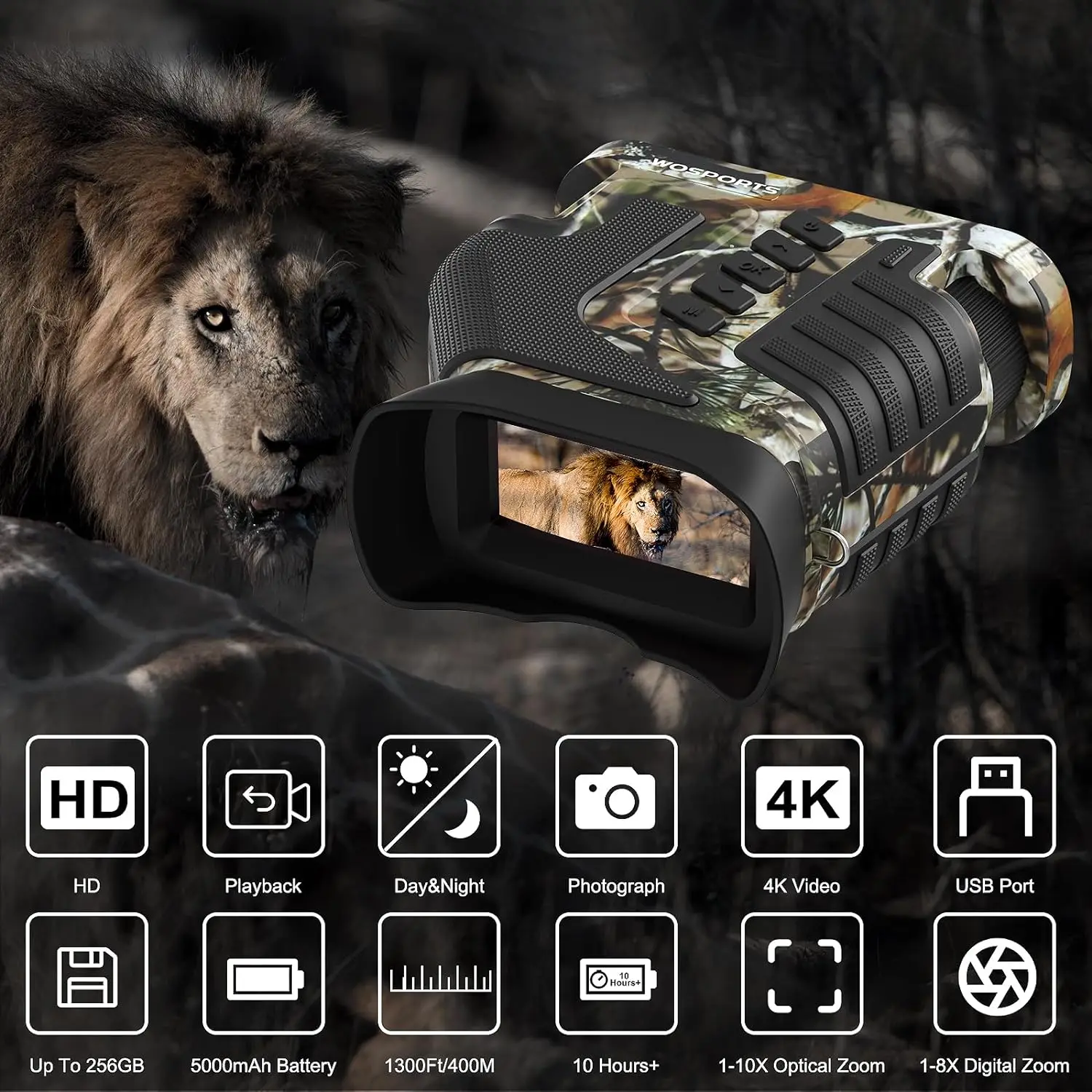 4K Digital Infrared Night Vision Binoculars, Variable 1X - 10X Optical ...