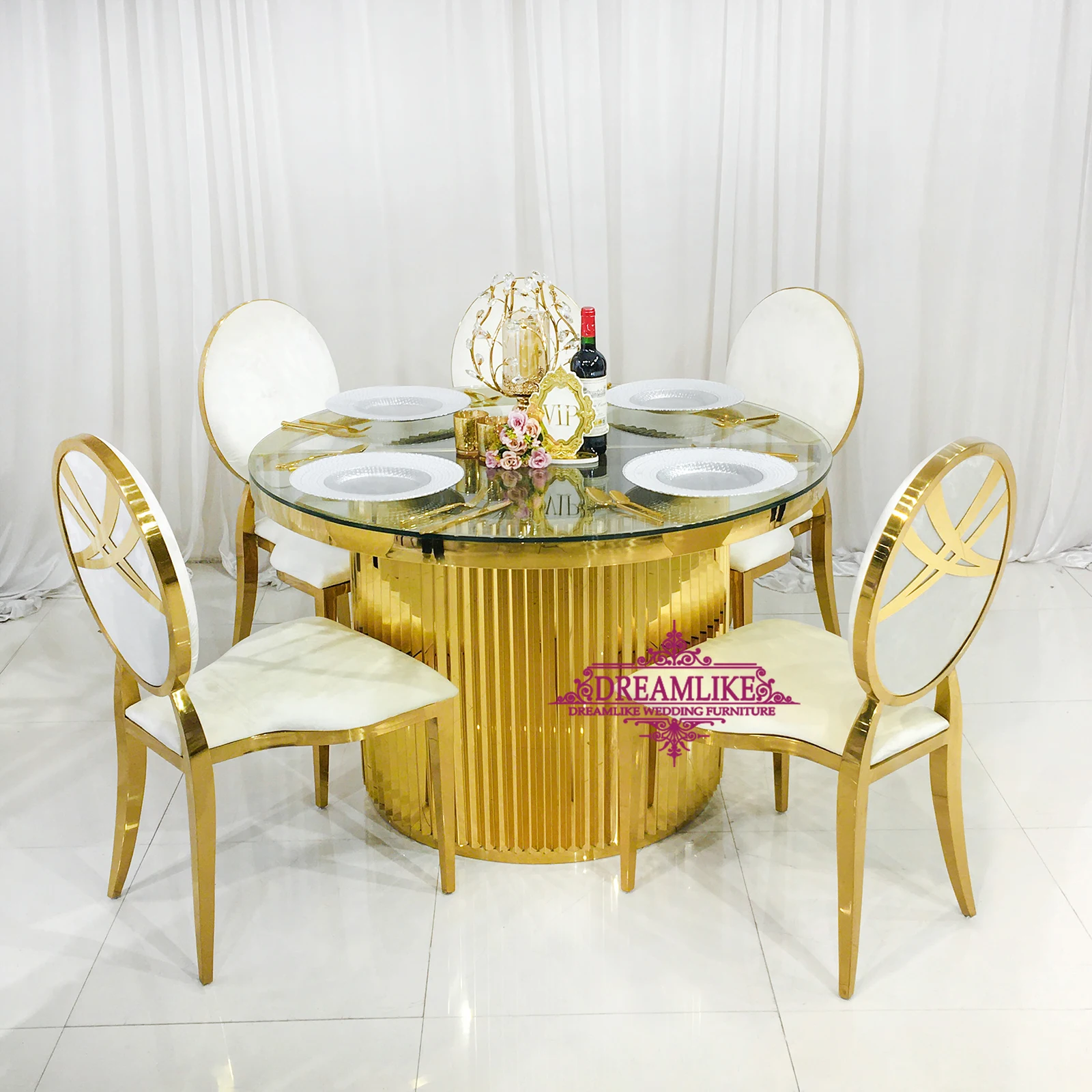 Modern Luxury Round Table With Gold Stainless Steel Type Glass Metal ...