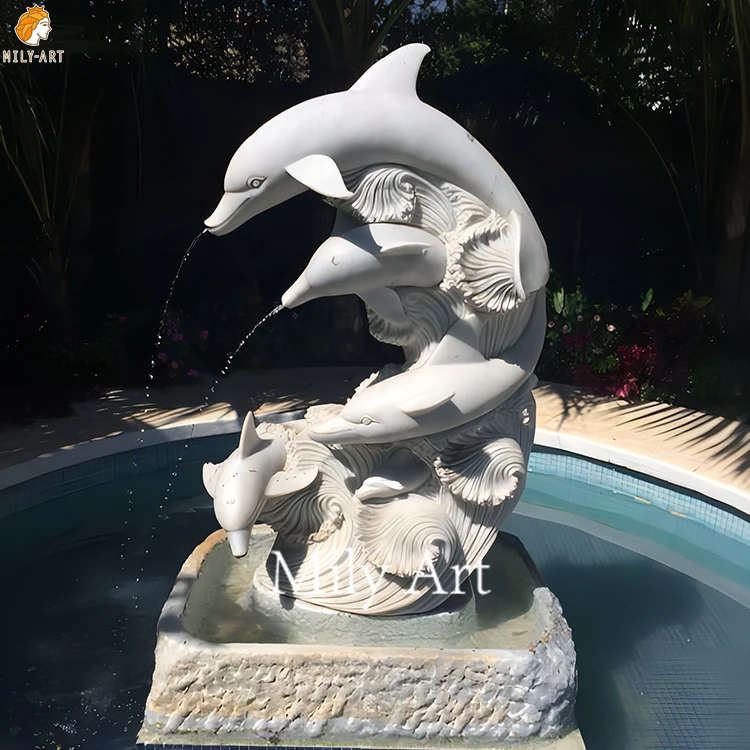 Custom Hand Carved Natural Stone Marble Dolphin Sculpture Fountain for ...