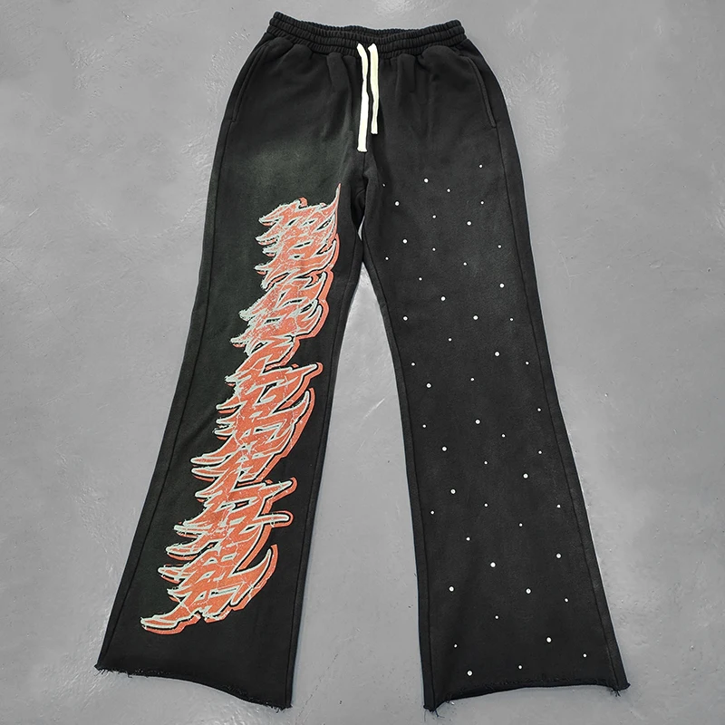 Custom Factory Heavy Acid Wash Flare Sweat Pants Men Stack Flared ...