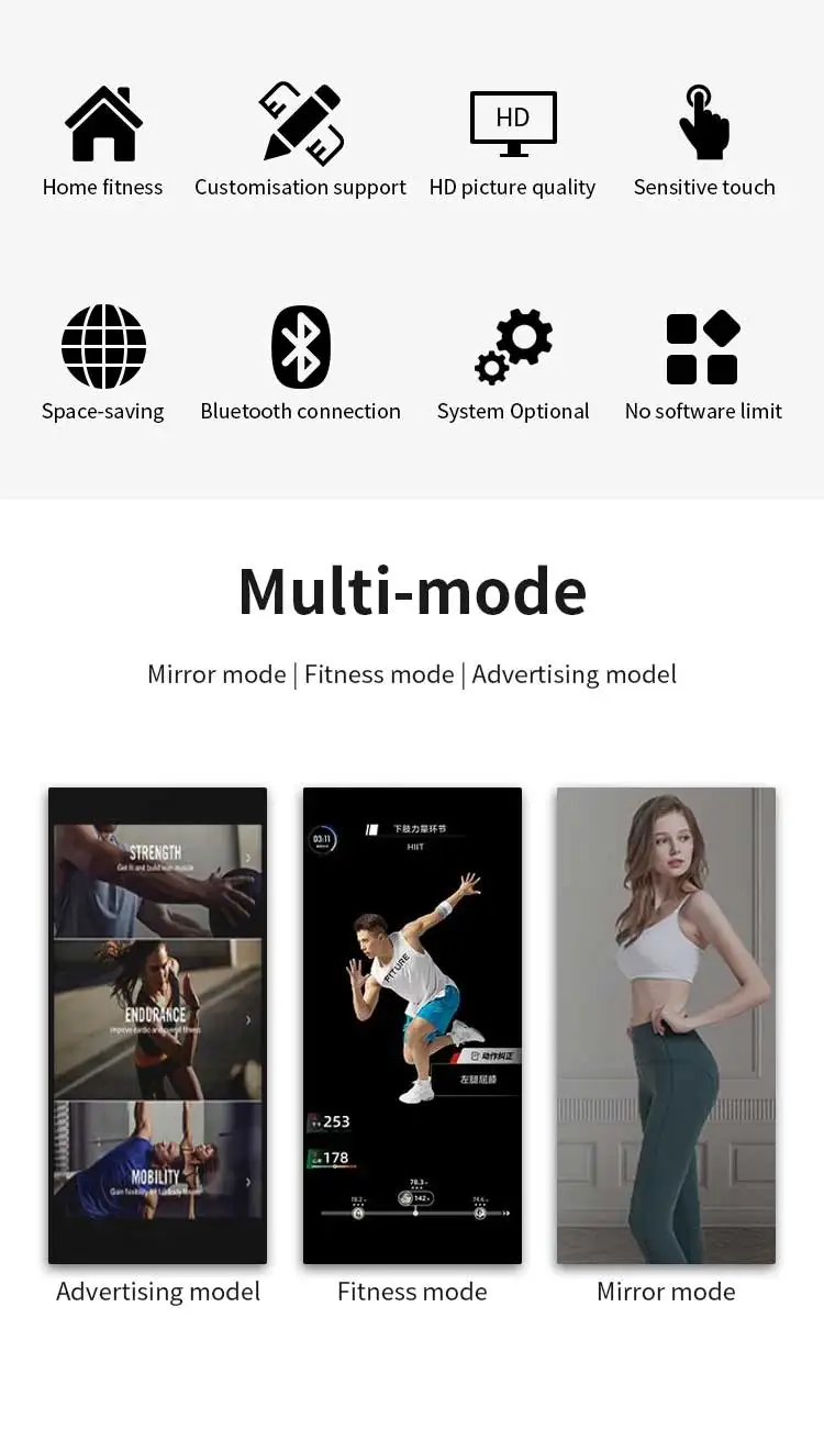 Home Fitness Gym Equipment Interactive Mirror Support Wifi Touch Screen ...