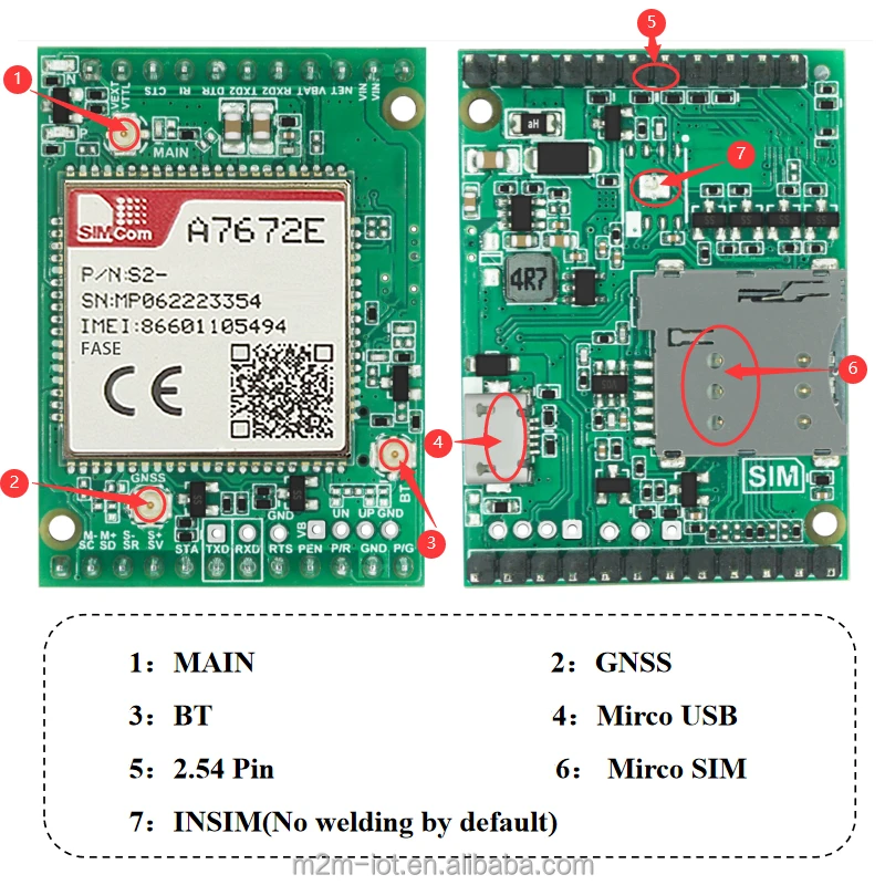 SIMCOM A7672E Core Board - LTE CAT1+4G+2G+BT+GNSS