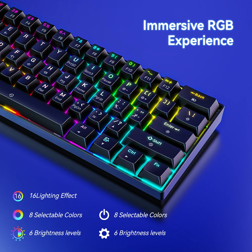 60% Wireless Mechanical Gaming Keyboard with RGB Backlit Brown Switch ...