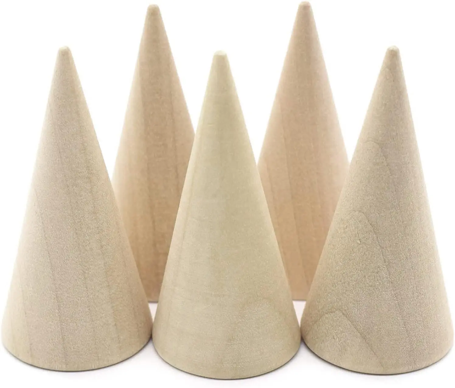 10 Pack Natural Wood Cone Ring Holder Finger Jewelry Display Stand Diy ...