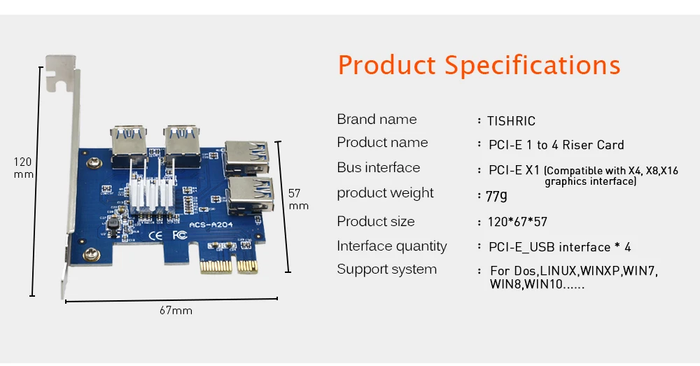 Tishric Pci Express Multiplier Pcie 1 To 4 Usb Hub Gpu X1 X16 Pci-e ...