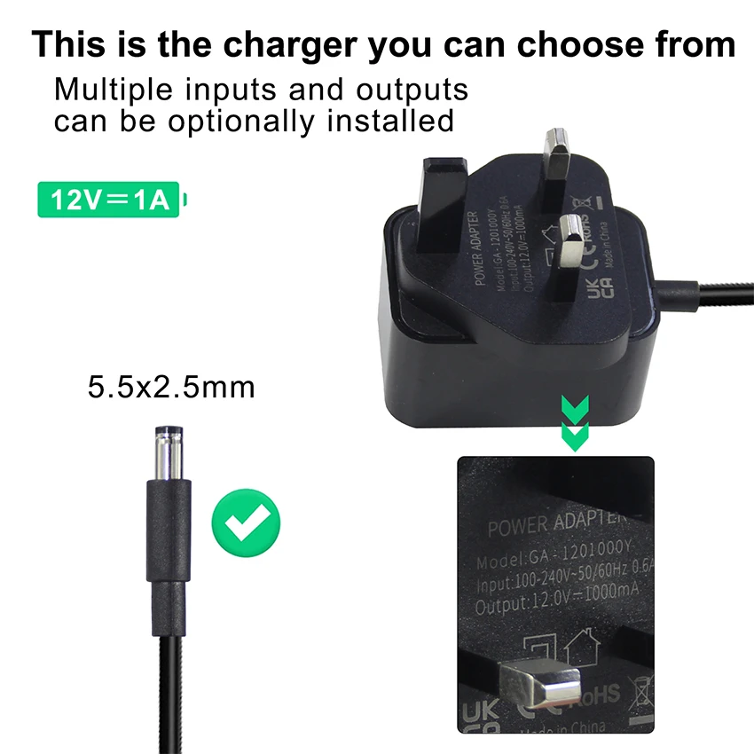 12v 1a Uk Power Supply Ac Adapter Ac 100-240v To Dc 12 Volt Transformers With 2.1mm 5.5mm Wall ...