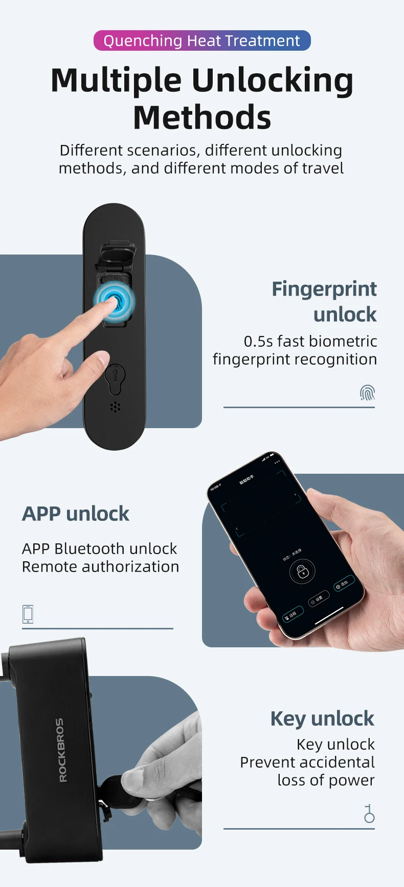 ROCKBROS Smart Bicycle Anti-Theft Fingerprint U Lock with Alarm Bike ...