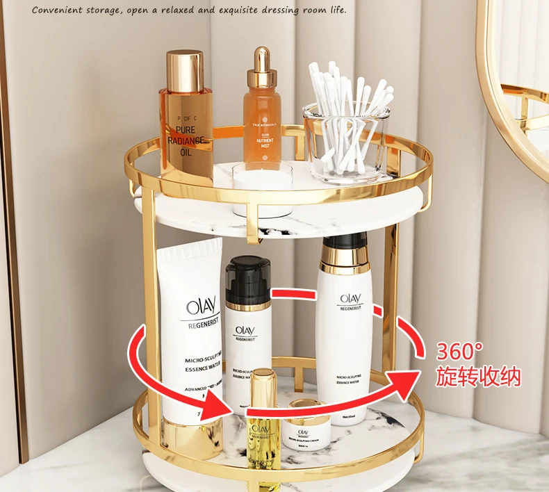Luxury Gold Bathroom Shelf 360 Rotating Makeup Organizer For Vanity ...