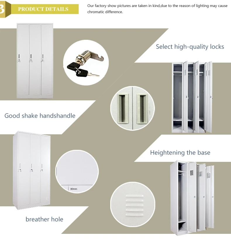 Commercial Vertical 3 Door Waedrobe Employee Dormitory Clothes Metal ...