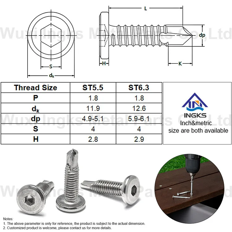 Stainless Steel Flat Head Hex Drive Self Driving Stainless Steel Self ...