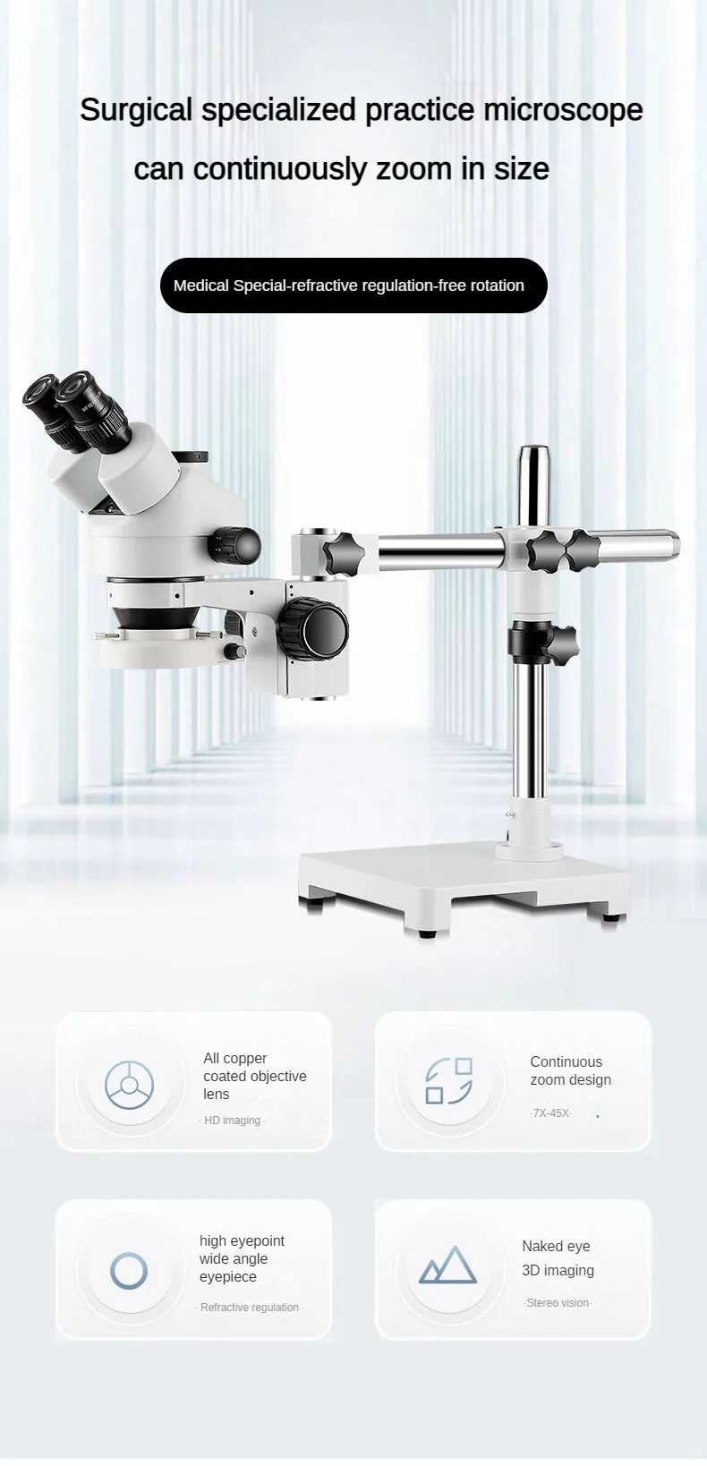 Zoom Trinocular Stereo Microscope 7-45x With Circular Led Light ...