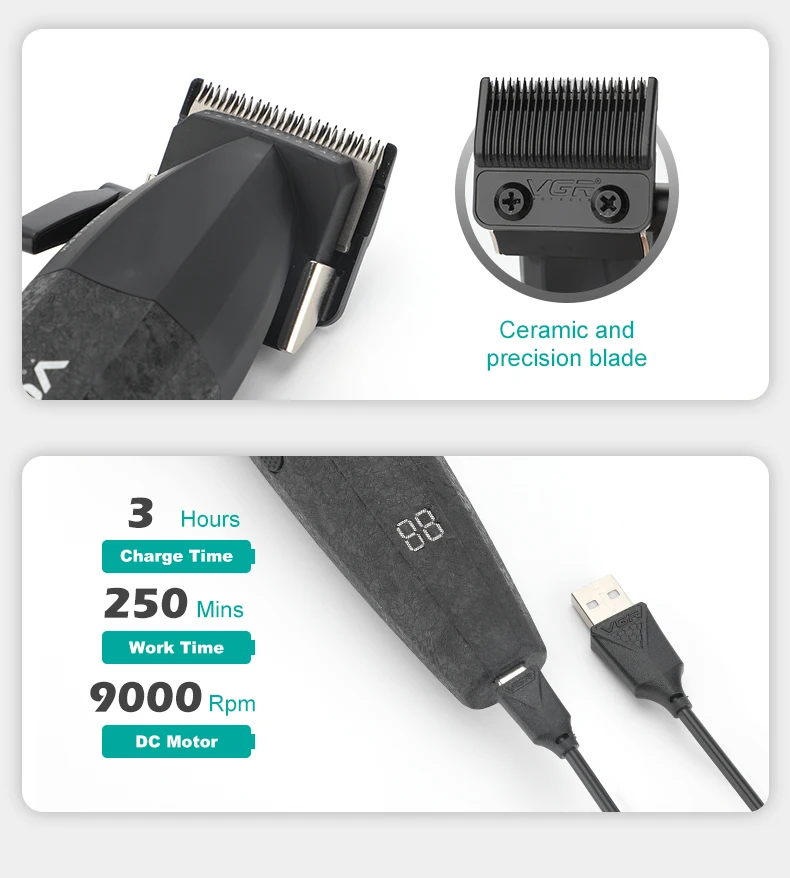 VGR V-640 Men's Shaving Trimmer - Durable DLC Blade, 2500mAh Battery