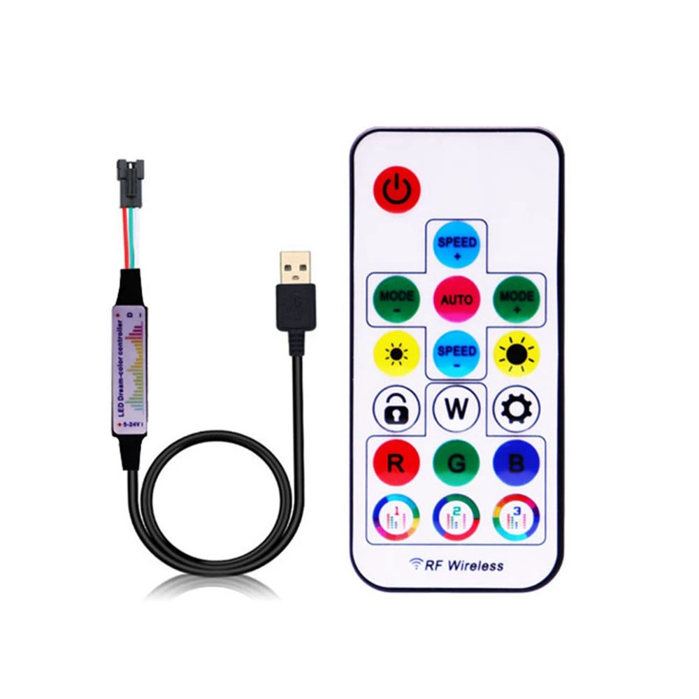 WS2812B SPI USB SPI RGBIC LED Dimmers Controller 17Keys RF Remote ...