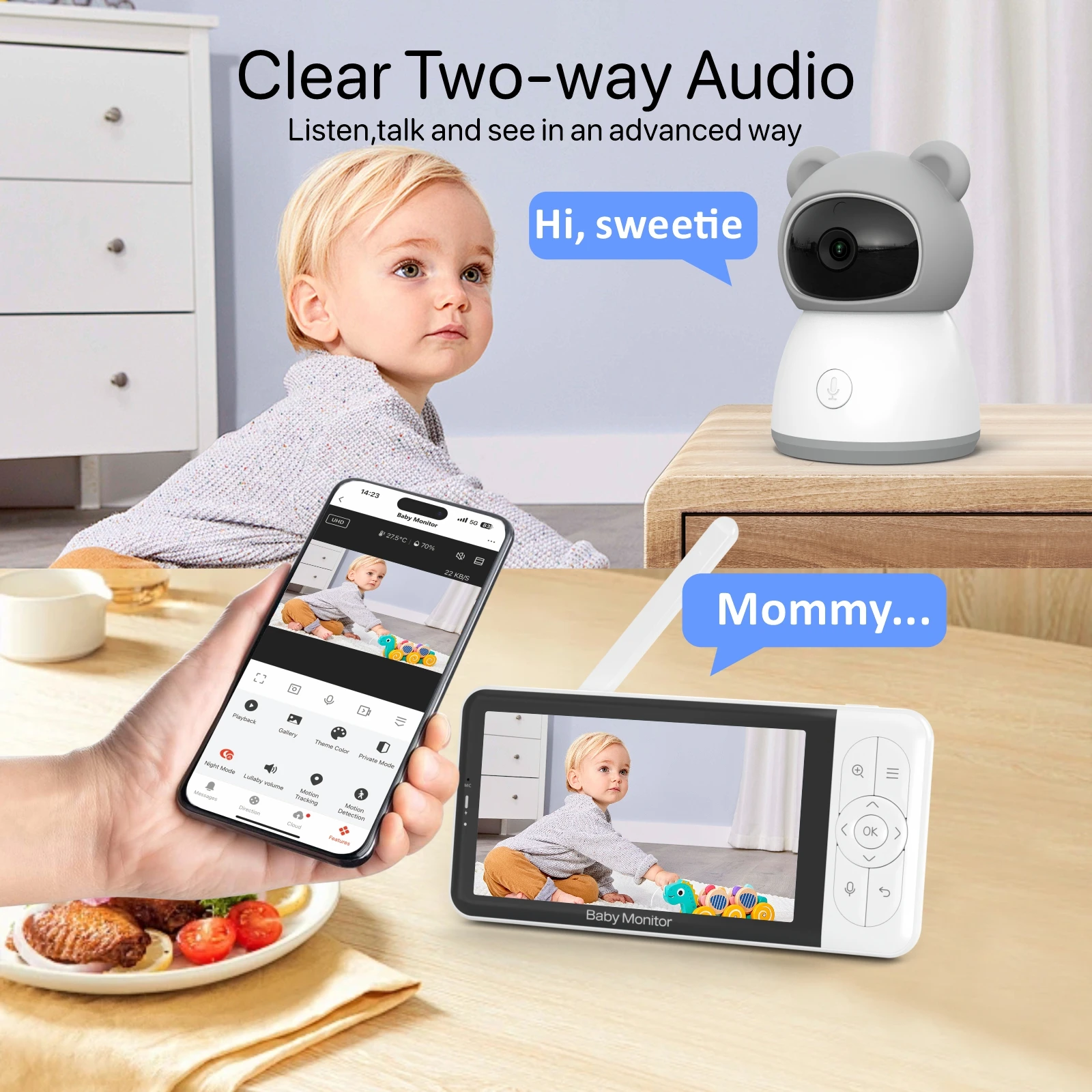 New 5 Inch 2K 3.0MP WIFI Dual Mode TUYA APP Baby Camera Baby Monitor ...